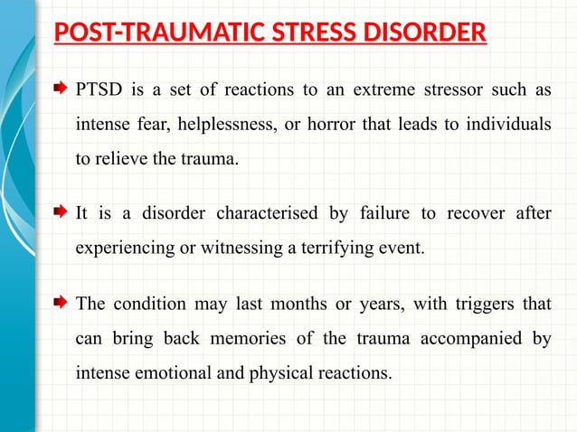 POST-TRAUMATIC STRESS DISORDER AND REHAIBILITATION OF DISASTER VICTIMS.pptx