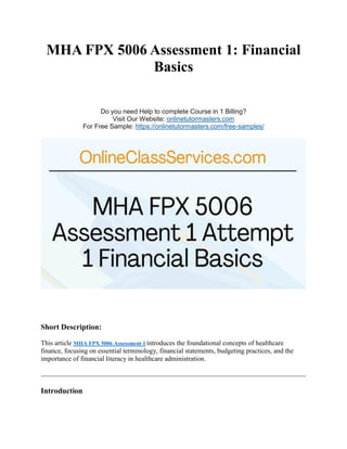 MHA FPX 5006 Assessment 1: Financial Basics | PDF