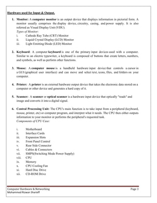 Computer Hardware and Networking Tutorial for beginners | DOCX | PC ...