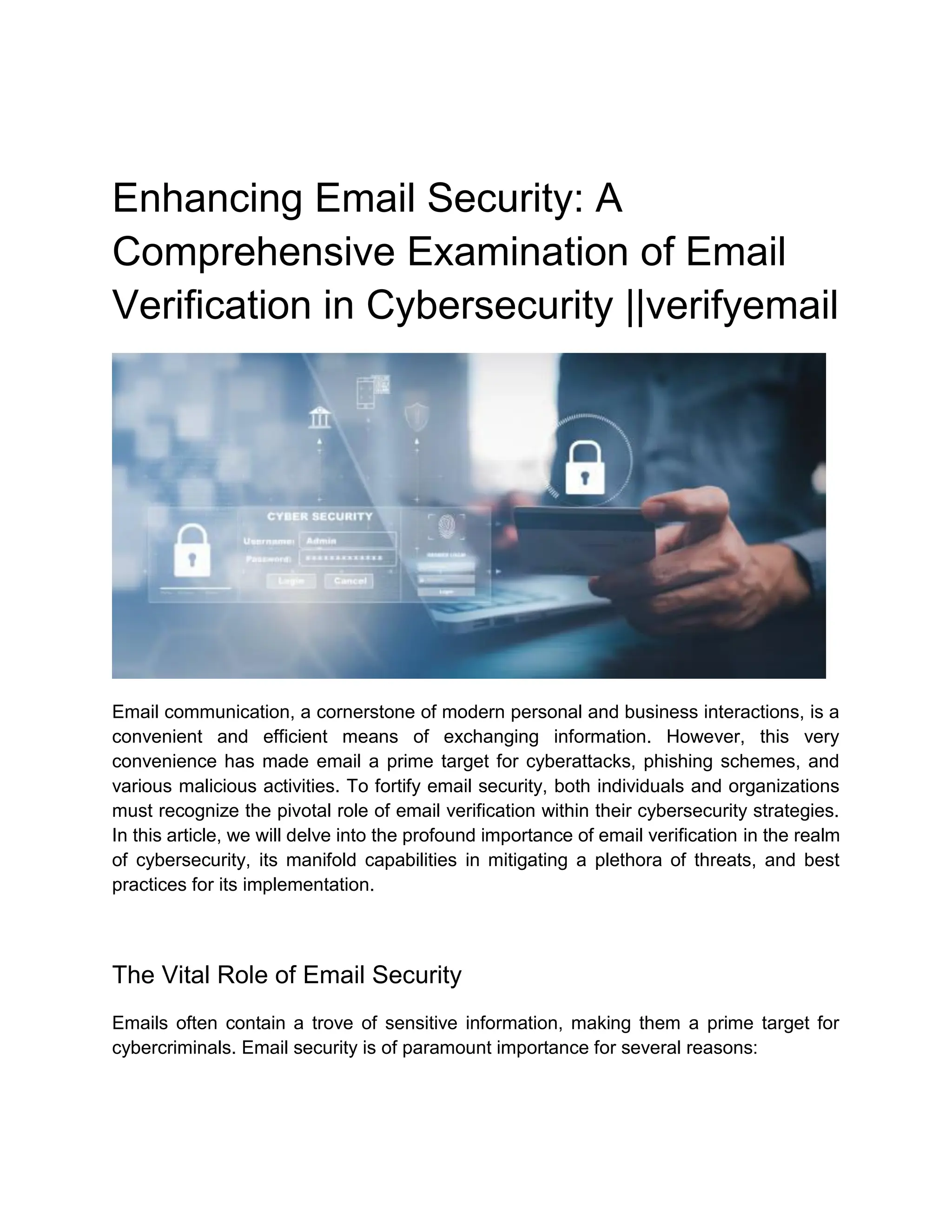 Enhancing Email Security A Comprehensive Examination Of Email Verification In Cybersecurity