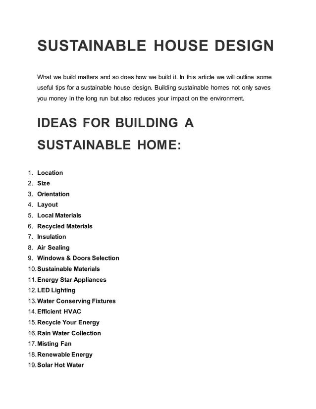 SUSTAINABLE HOUSE DESIGN | PDF