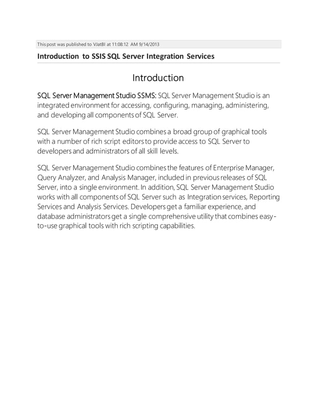 Post 1 Introduction To Ssis Sql Server Integration Services Pdf