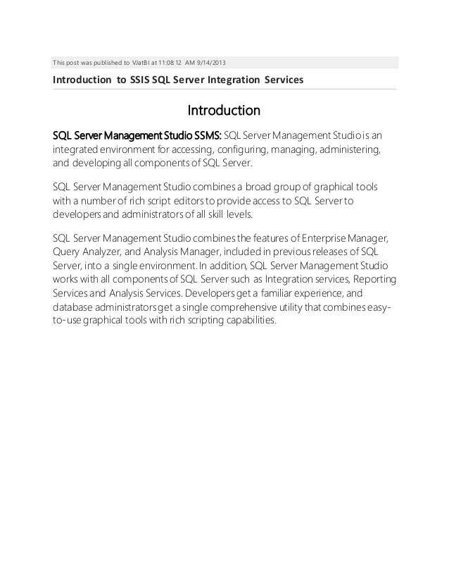 Post 1 introduction to ssis sql server integration services
