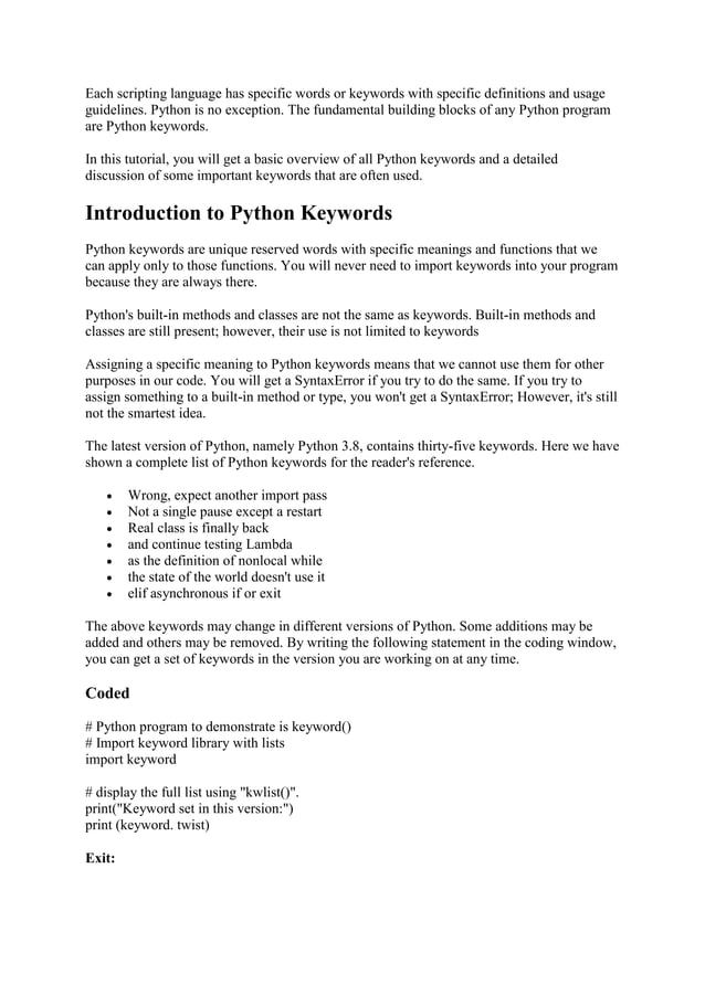 Python Keywords Docx