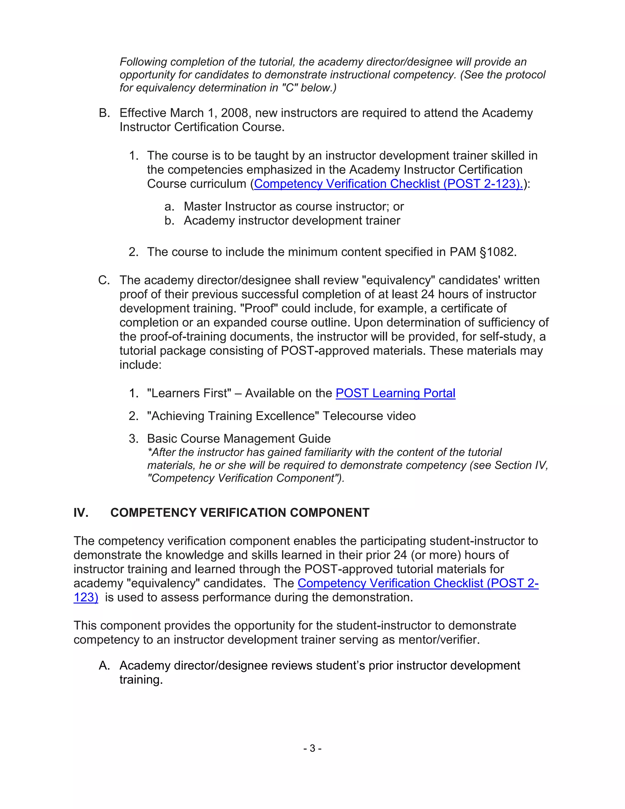 POST Academy Instructor Criteria - AICP Guidelines | PDF | Professional ...