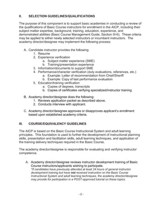 POST ACADEMY INSTRUCTOR CERTIFICATION REQUIREMENTS | PDF