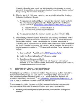 POST ACADEMY INSTRUCTOR CERTIFICATION REQUIREMENTS | PDF