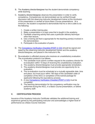 POST ACADEMY INSTRUCTOR CERTIFICATION REQUIREMENTS | PDF
