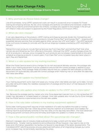 POSTAL RATE CHANGES FOR 2018 | PDF