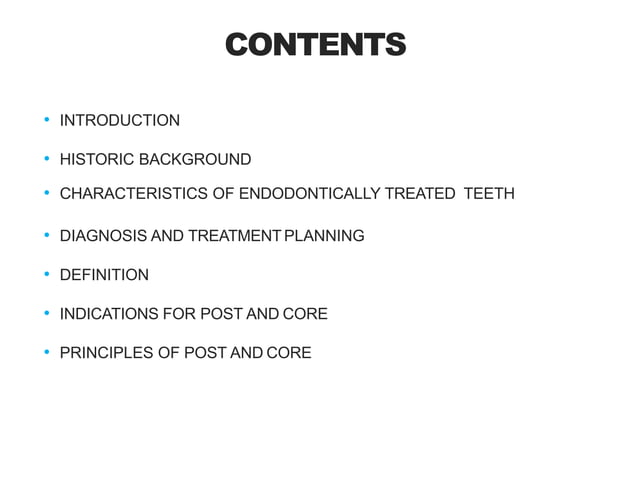 Post and core | PPTX | Dental Health | Diseases and Conditions