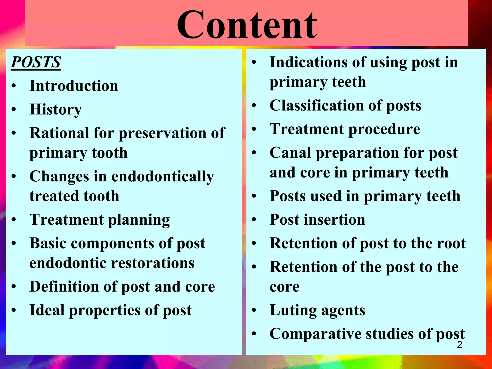 Post and core in primary teeth final to present | PPTX