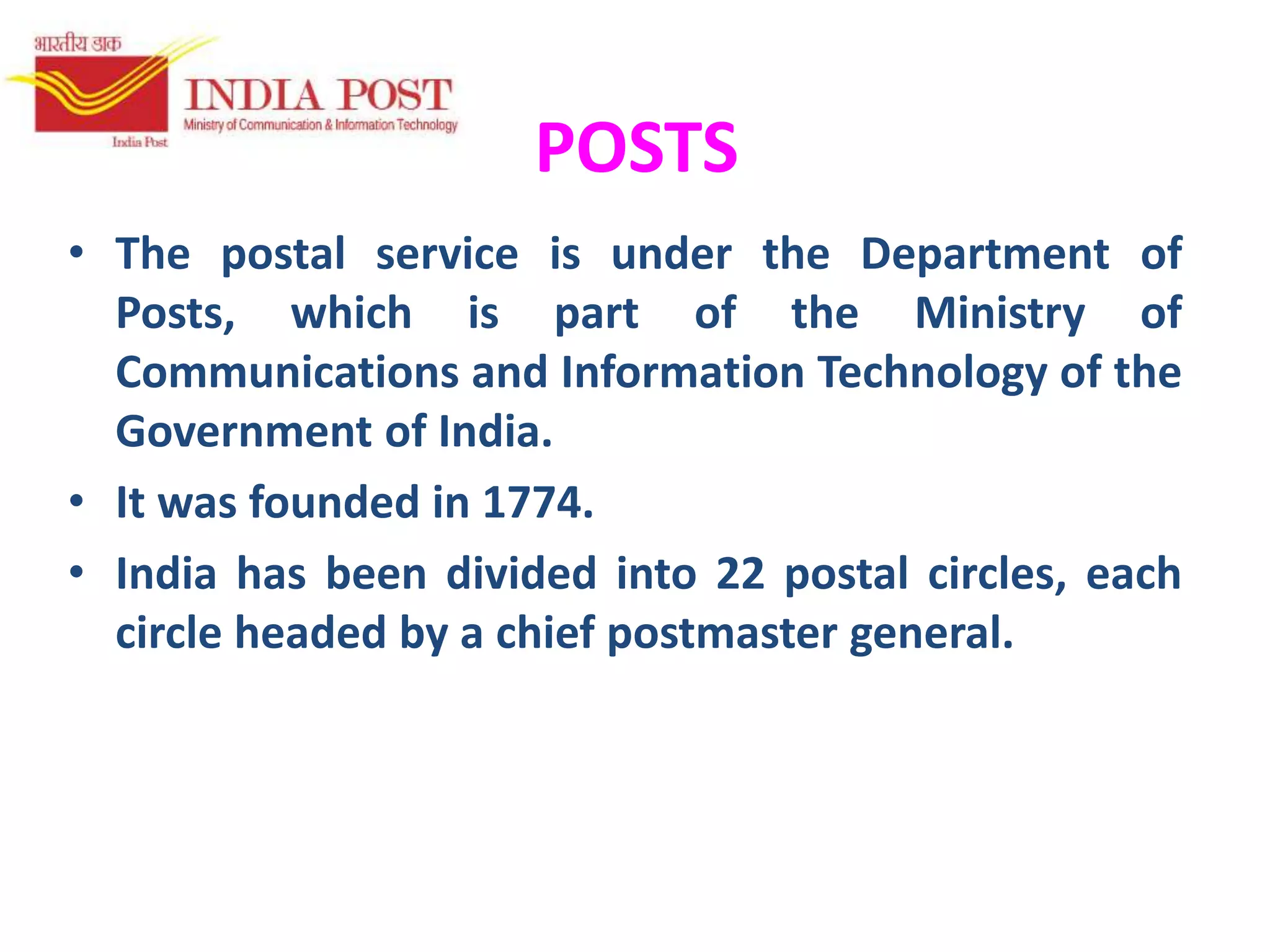 Post and telecommunication in India | PPT
