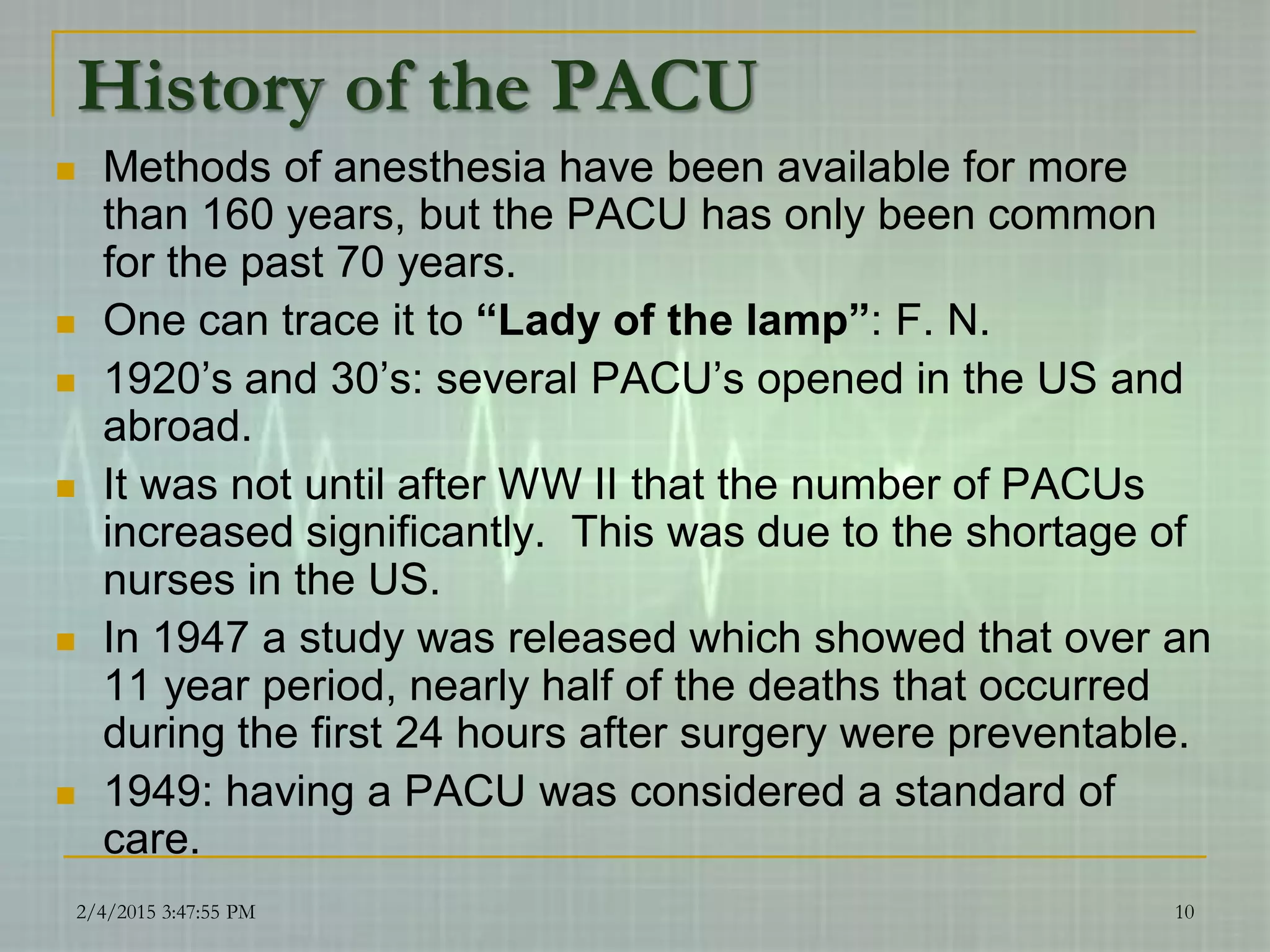 Post anesthesia care unit(PACU) | PDF