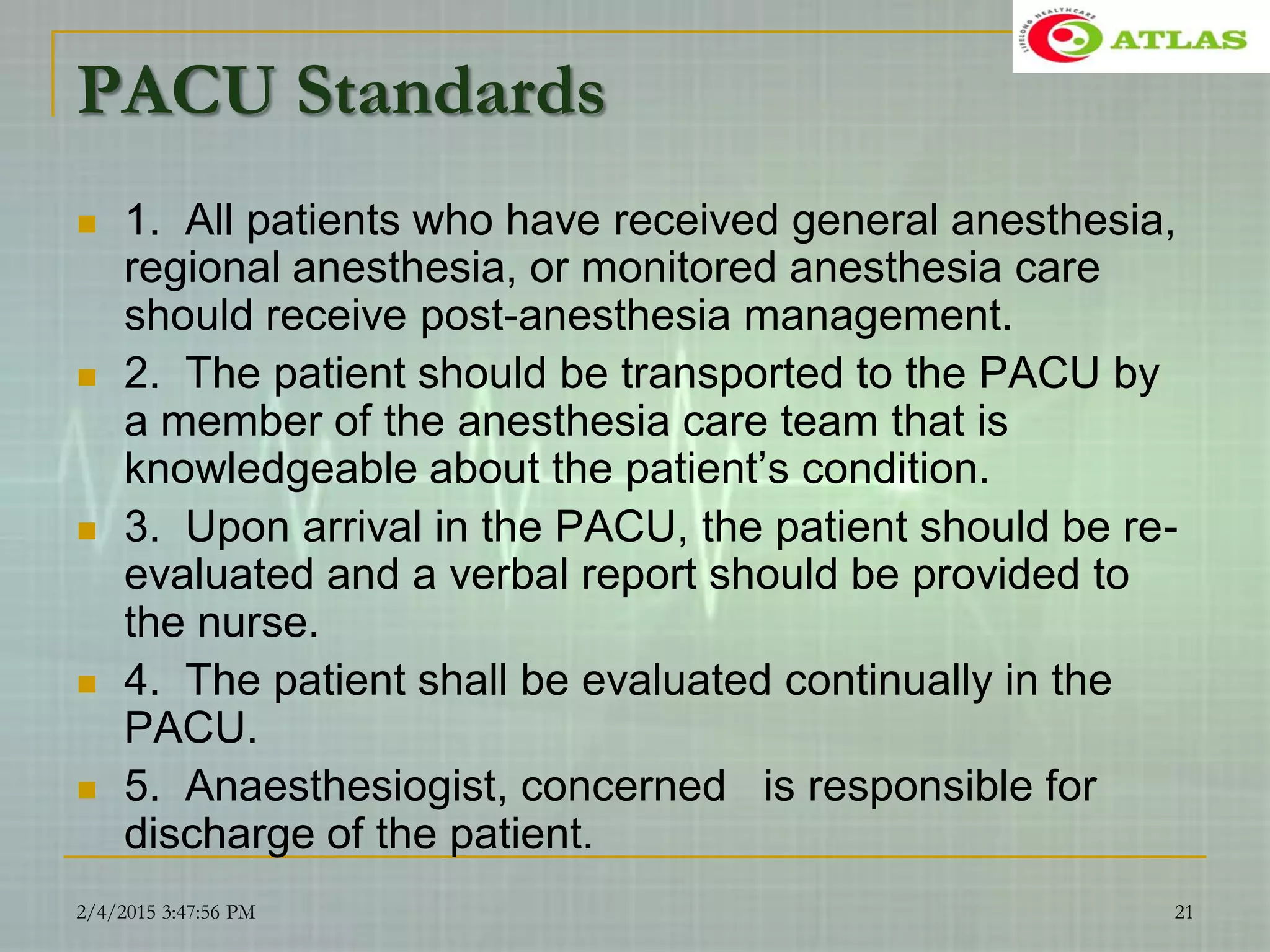 Post anesthesia care unit(PACU) | PDF