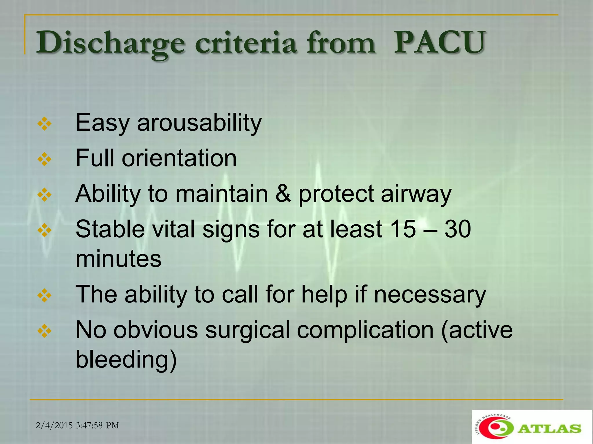 Post anesthesia care unit(PACU) | PDF
