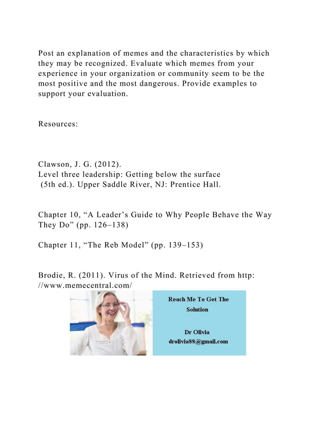 Post an explanation of memes and the characteristics by which they m.docx