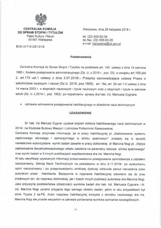 Centralna Komisja broni nienadanej habilitacji | PDF