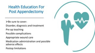 Post appendectomy nursing care plan | PPTX
