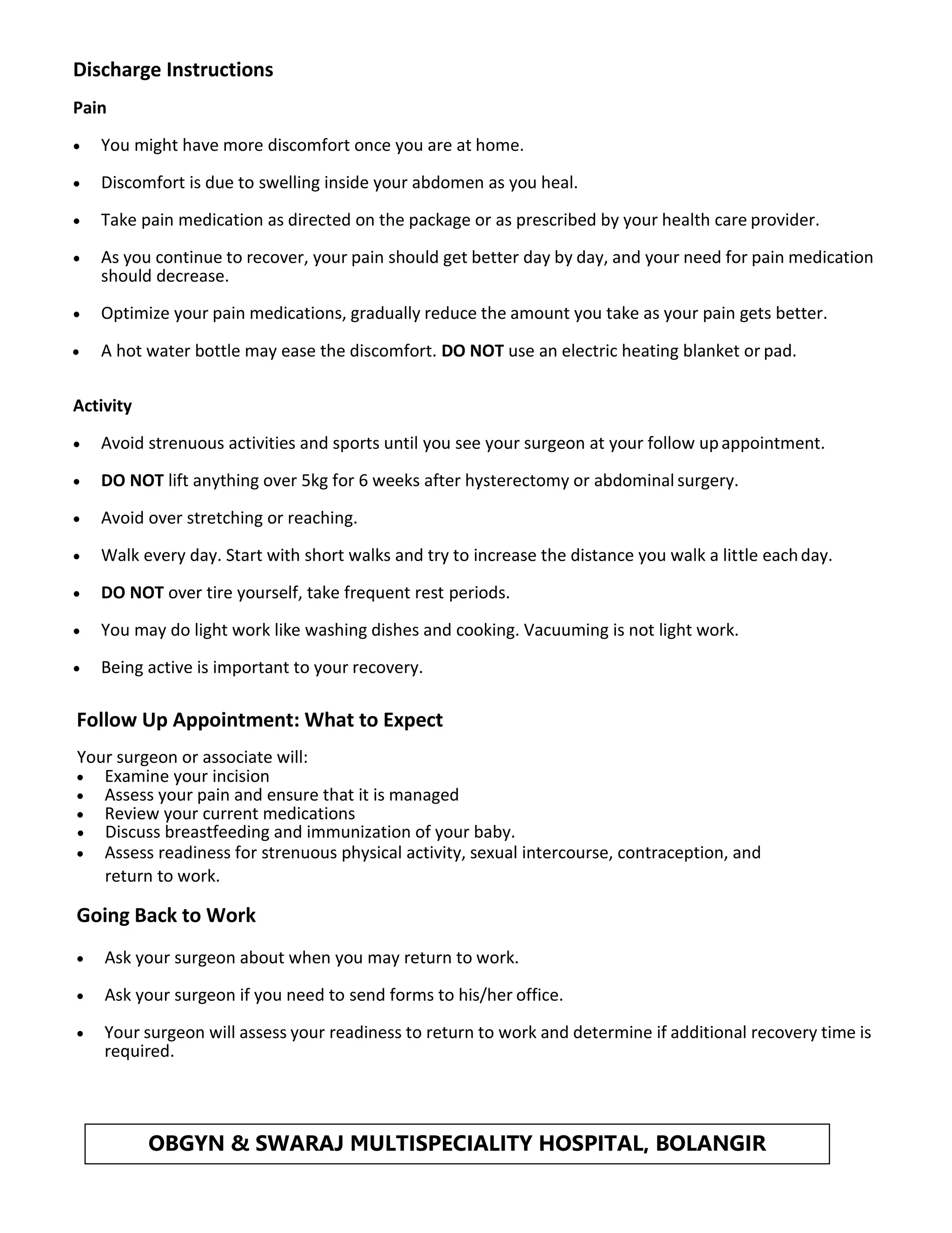 POST CESAREAN DISCHARGE INSTRUCTION | PDF
