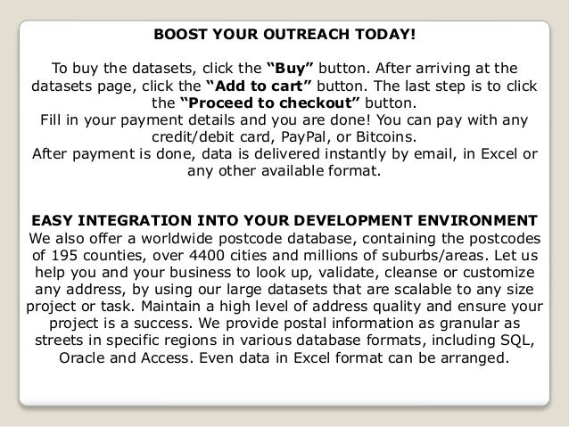 Database postcodes/zip codes, streets, cities, countries Excel file ...