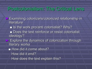 Postcolonialism by Jerry Slater for A2 Comms and Culture | PPT | Education