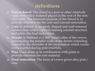 POST ENDODONTIC RESTORATION POST AND CORE.pptx