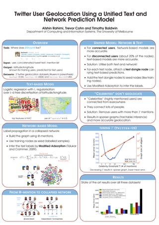 ACL2015 Poster: Twitter User Geolocation Using a Unified Text and Network Prediction Model | PDF
