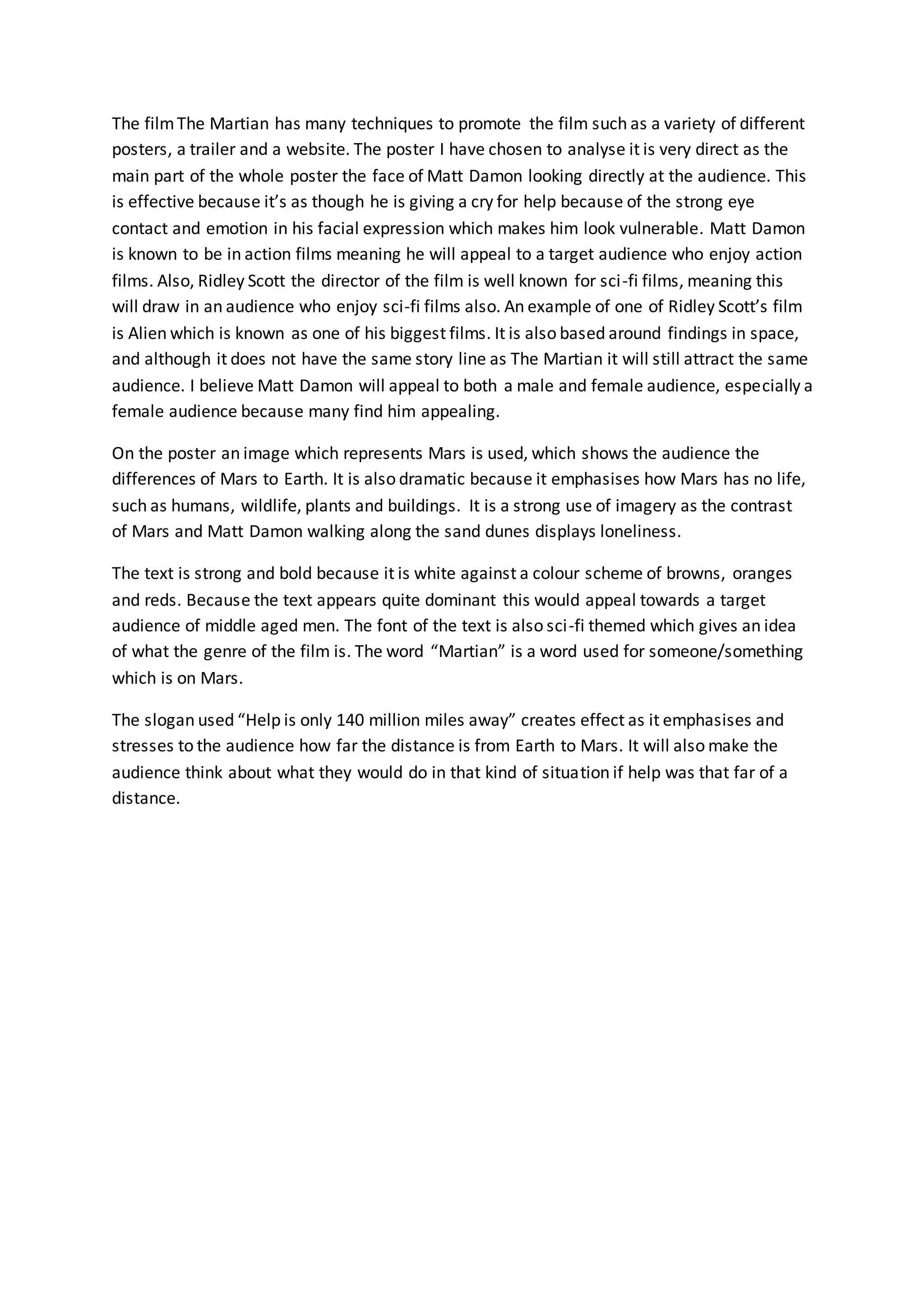 The Martian Poster Analysis | DOCX