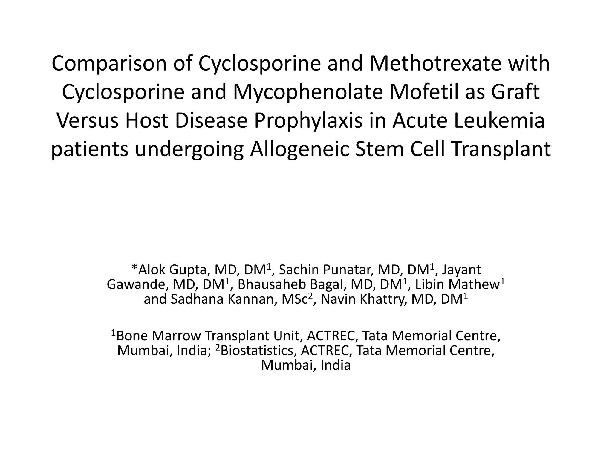 Comparison of Cyclosporine and Methotrexate with Cyclosporine and ...