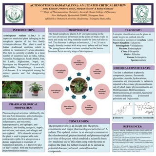 Poster on ACTINIOPTERES RADIATA Linn. - An updated critical review | PDF