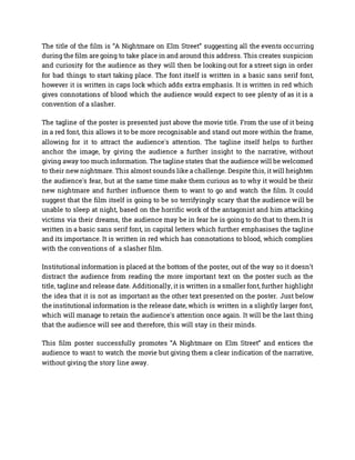 Poster analysis a nightmare on elm street | DOCX