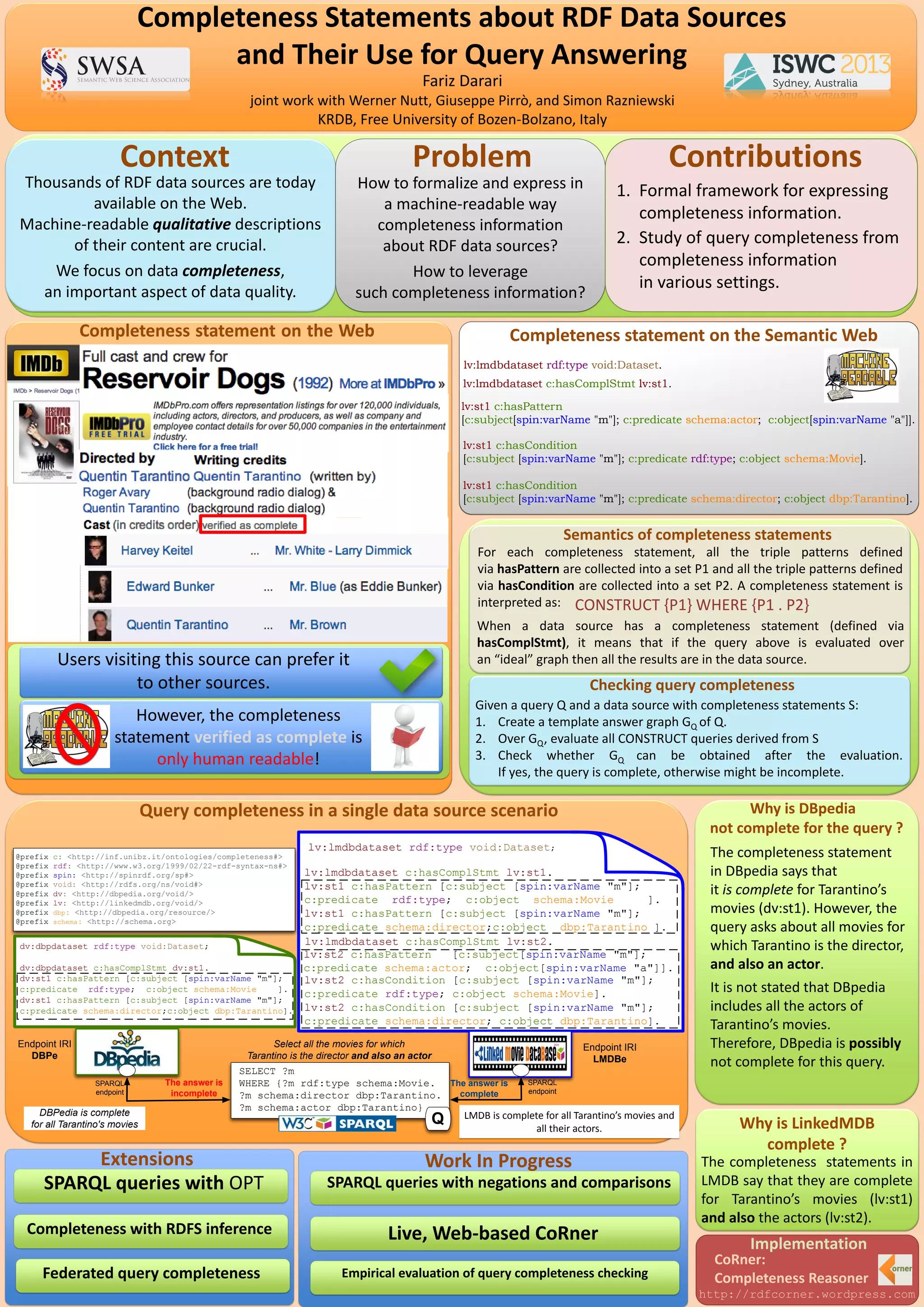 Poster - Completeness Statements about RDF Data Sources and Their Use for Query Answering | PDF
