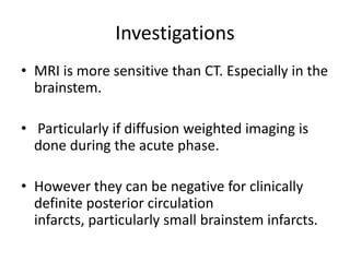 Posterior circulation ischaemic stroke and tia | PPTX