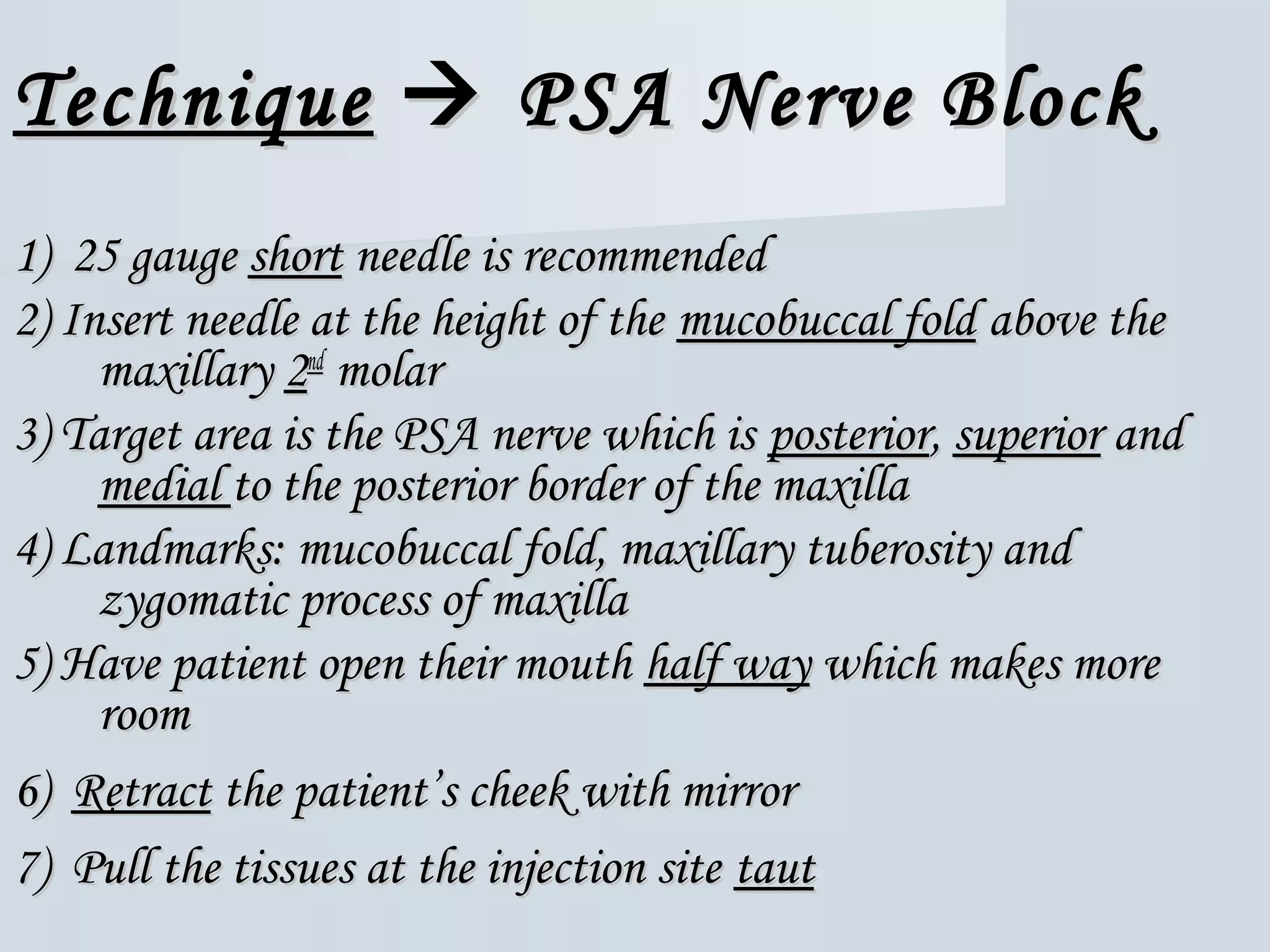 Posterior superior alveolar (psa) nerve block | PPT