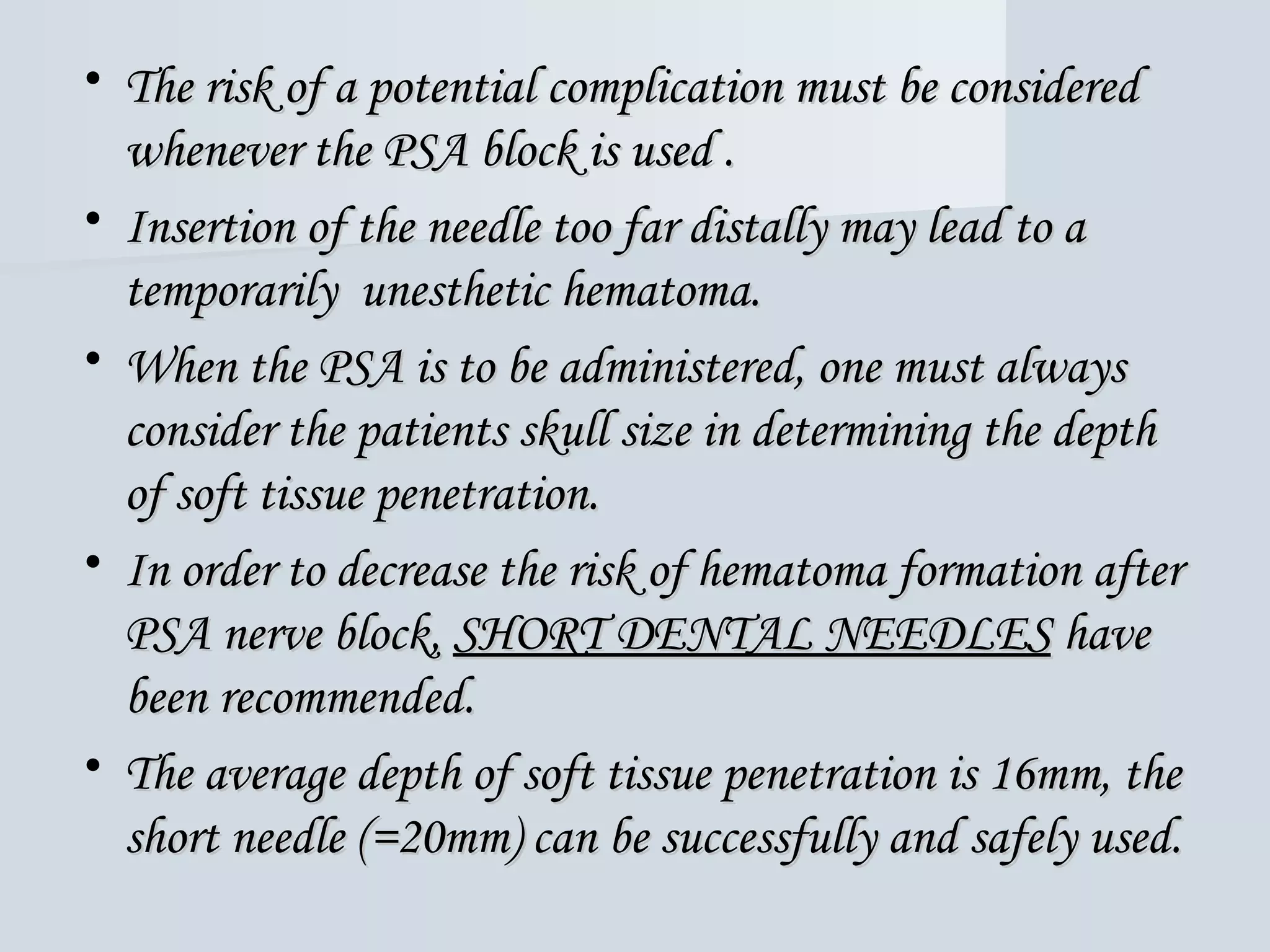 Posterior superior alveolar (psa) nerve block | PPT