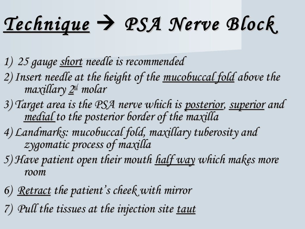 Posterior superior alveolar (psa) nerve block