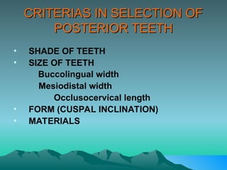 POSTERIOR TEETH SELECTION NEW for teeth arrangement | PPT