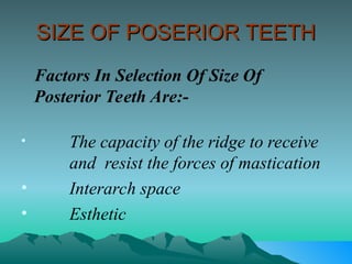 POSTERIOR TEETH SELECTION NEW for teeth arrangement | PPT