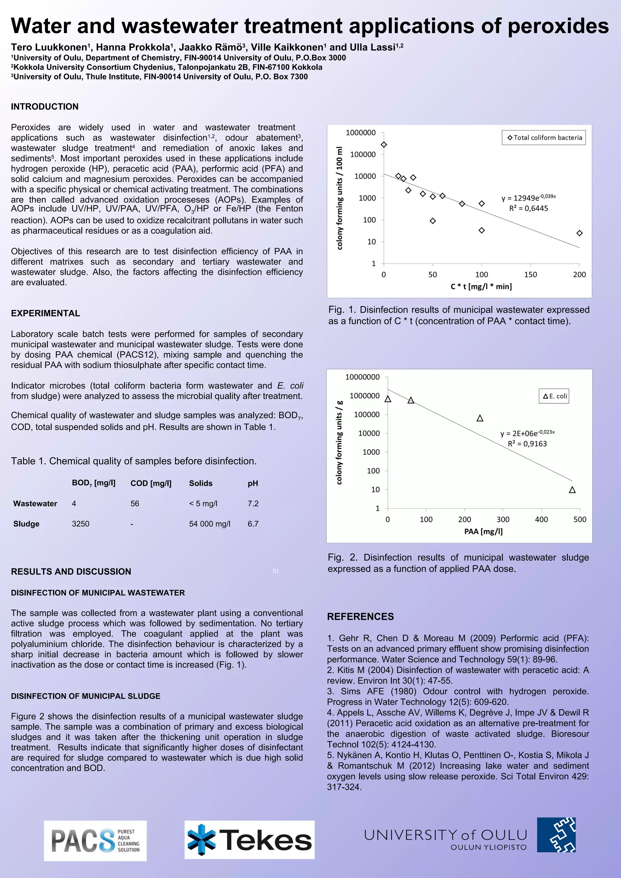 Poster presented at a conference "Water Research at University of Oulu ...