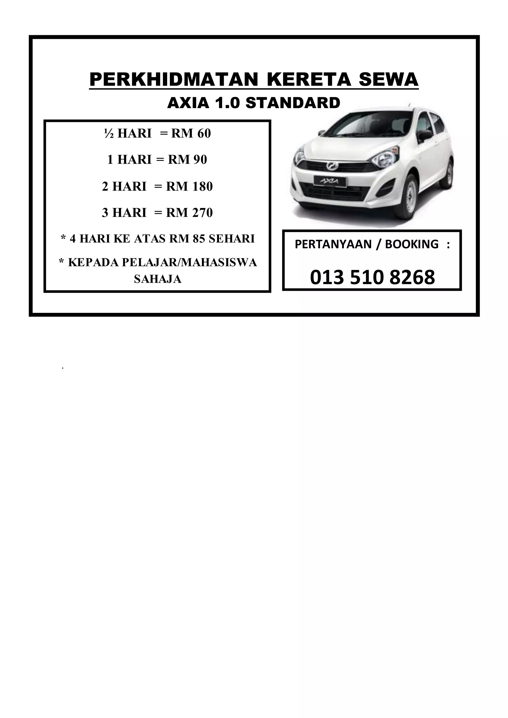 Poster Kereta Sewa | DOCX | Auto Rentals | Automotive