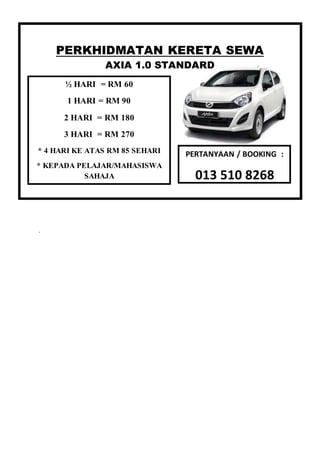 Poster Kereta Sewa | DOCX | Auto Rentals | Automotive