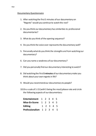 Audience Feedback Questionnaire | DOCX