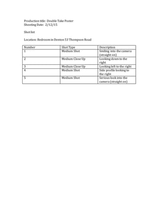 Poster Shot List | PDF