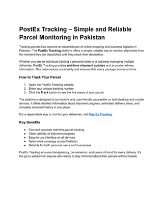 PostEx Tracking App – Your Smart Parcel Tracker | PDF