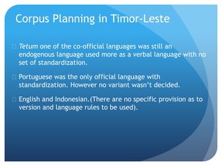 Globalisation and its impact on language policy in Timor-Leste | PPTX