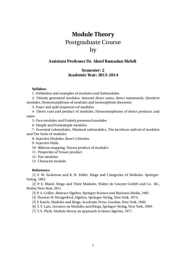 Postgraduate module theory 2013- lectures