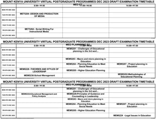 POSTGRADUATE VIRTUAL DRAFT EXAM TIMETABLES - DEC 2023.pdf timetable ...
