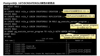 PostgreSQL16でのロールに関する変更点（第41回PostgreSQLアンカンファレンス@オンライン 発表資料） | PDF