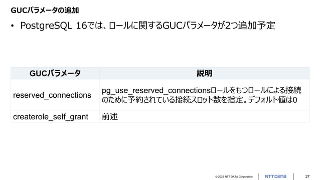 Postgresql16でのロールに関する変更点(第41回postgresqlアンカンファレンスオンライン 発表資料) Pdf Databases Computer