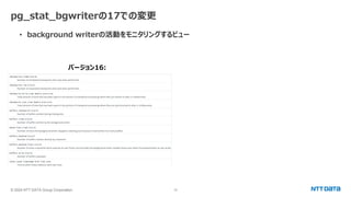 バージョン17からのpg_stat_bgwriter (第48回 PostgreSQLアンカンファレンス 発表資料) | PPT
